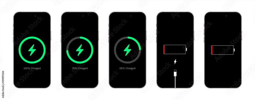 Charger. iPhone charging. Plugged. Realistic design. Vector ...