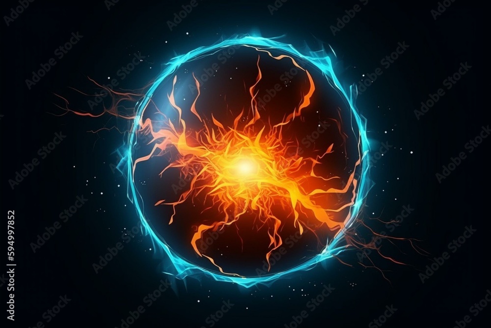 cartoon illustration, electric ball or plasma sphere with lightning, ai ...