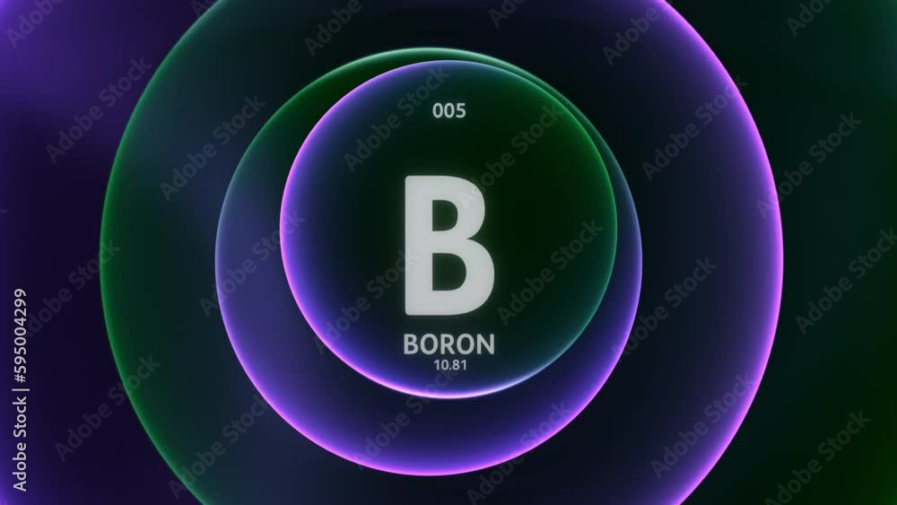 Boron as Element 5 of the Periodic Table. Concept animation on abstract ...