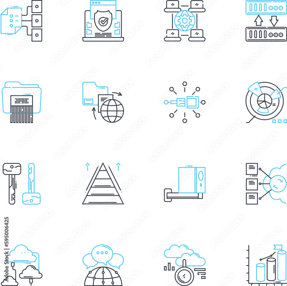 Information security linear icons set. Encryption, Firewall, Malware, Phishing, Passwords ...
