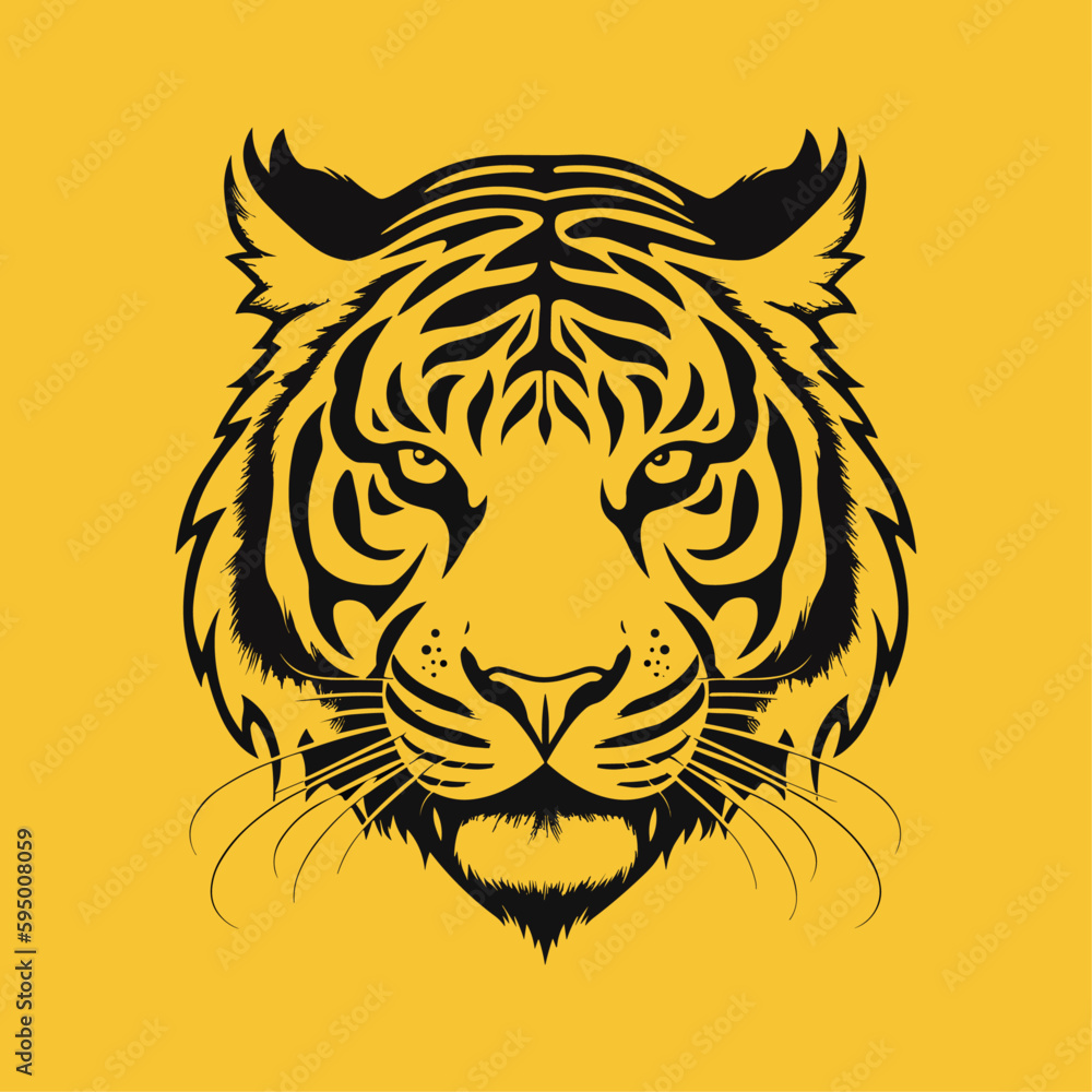 Vector illustration of wild animal. Hand drawn silhouette. Tiger ...
