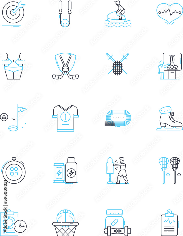 Powerlifting linear icons set. Strength, Barbell, Squat, Bench ...