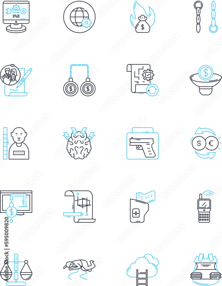 Fraudulence linear icons set. Deception, Falsification, Imposture, Scam ...