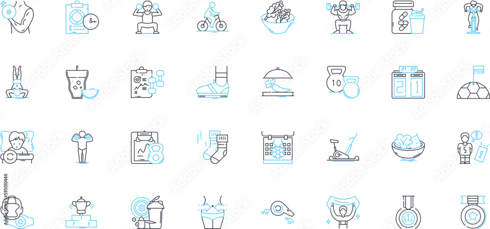 Rugby linear icons set. Tackle, Scrum, Ruck, Maul, Try, Conversion ...