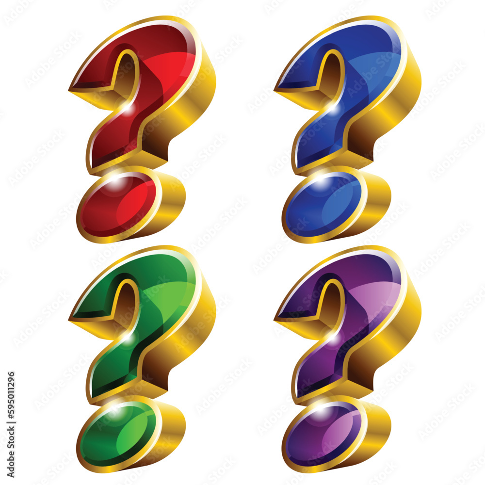 Set of shiny golden question mark icons in 3d style and different ...