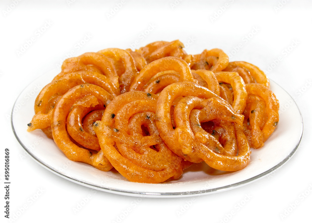 Crispy Sweet Jalebi, Jilapi, zulbia, mushabak or zalabia in white oval ...
