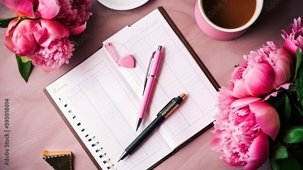 Planning day, writing a to do list checklist, top view of a feminine ...