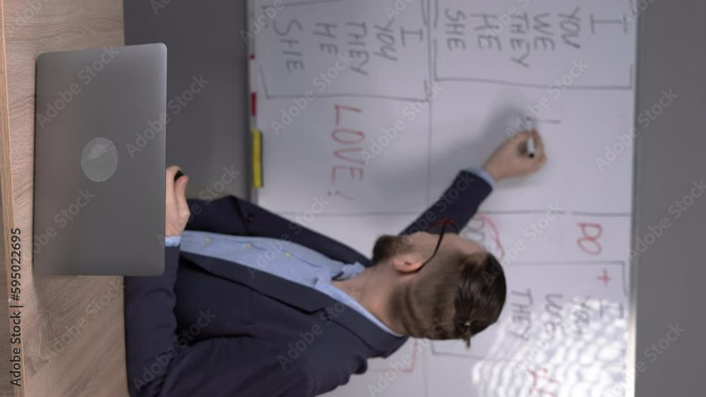 Vidéo Stock Remote education concept. Happy male teacher giving online ...