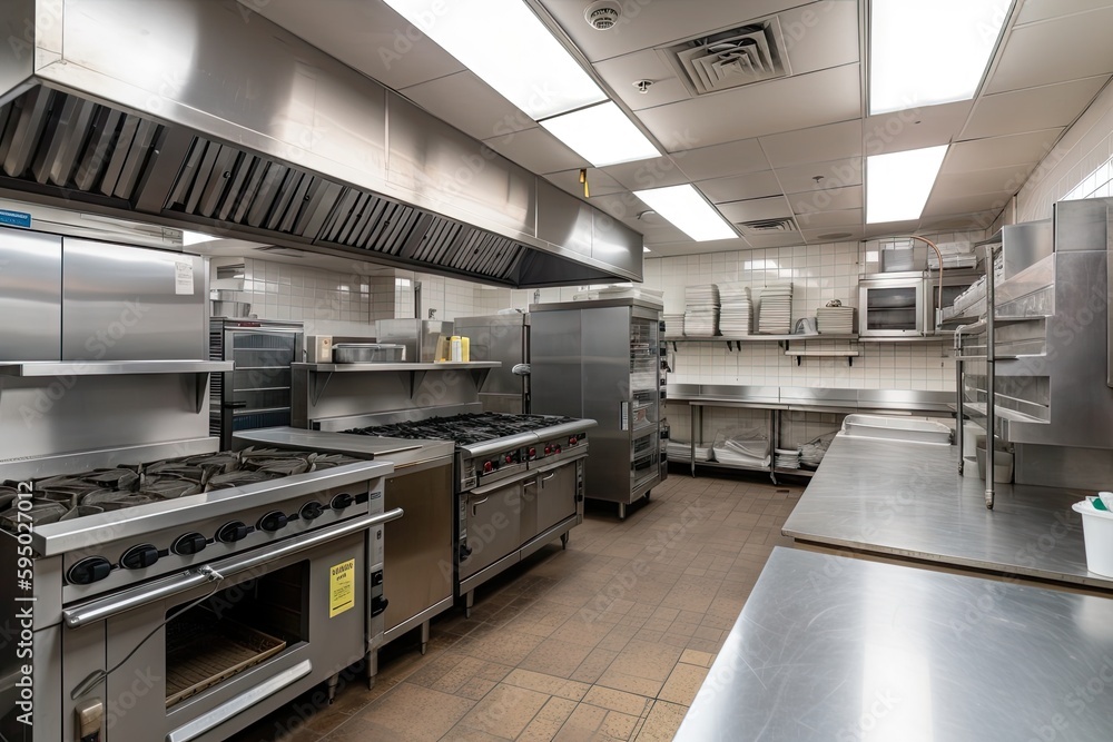 restaurant and cafeteria kitchen with a variety of cooking equipment ...