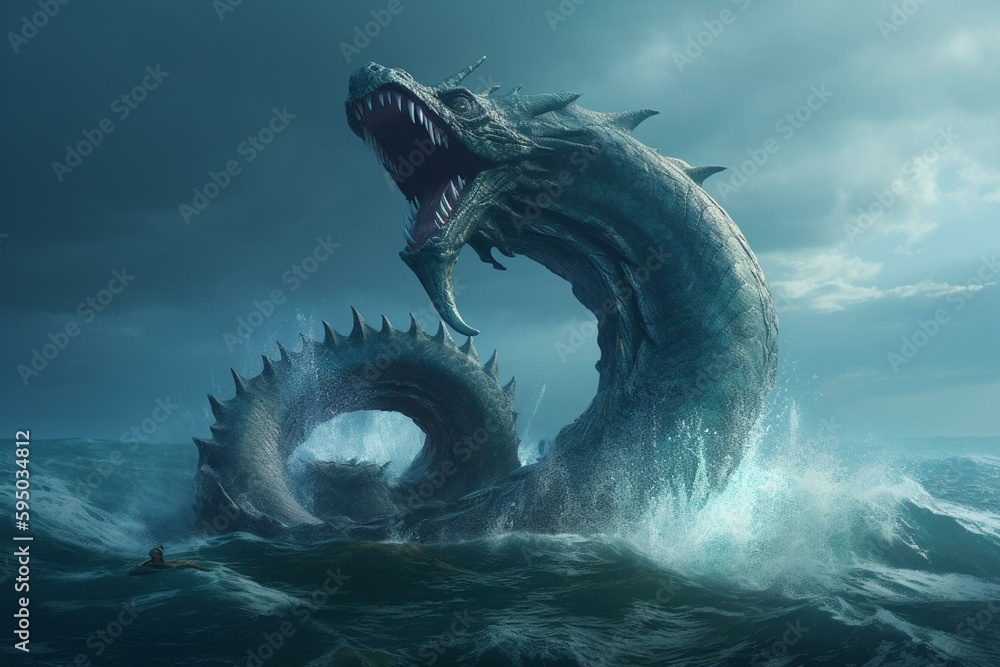 Gigantic Sea Serpent Emerges from the Depths, AI Generative. Generative ...