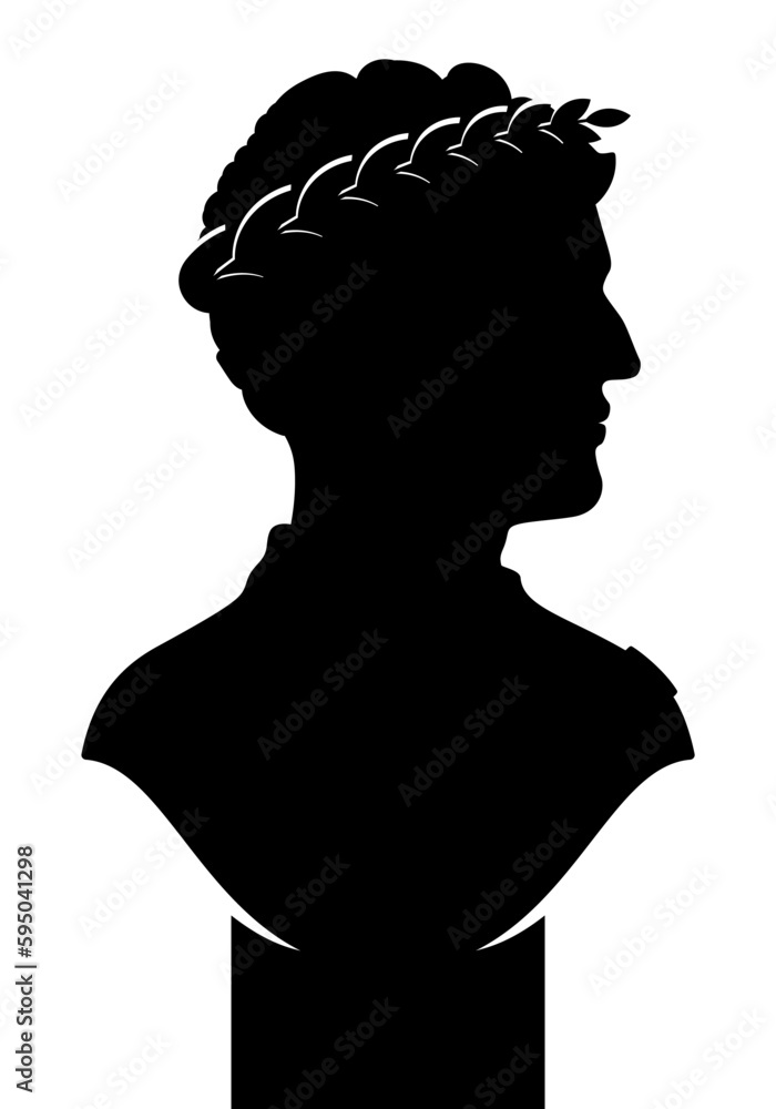 Bust statue of Caesar, black silhouette vector illustration, isolated ...