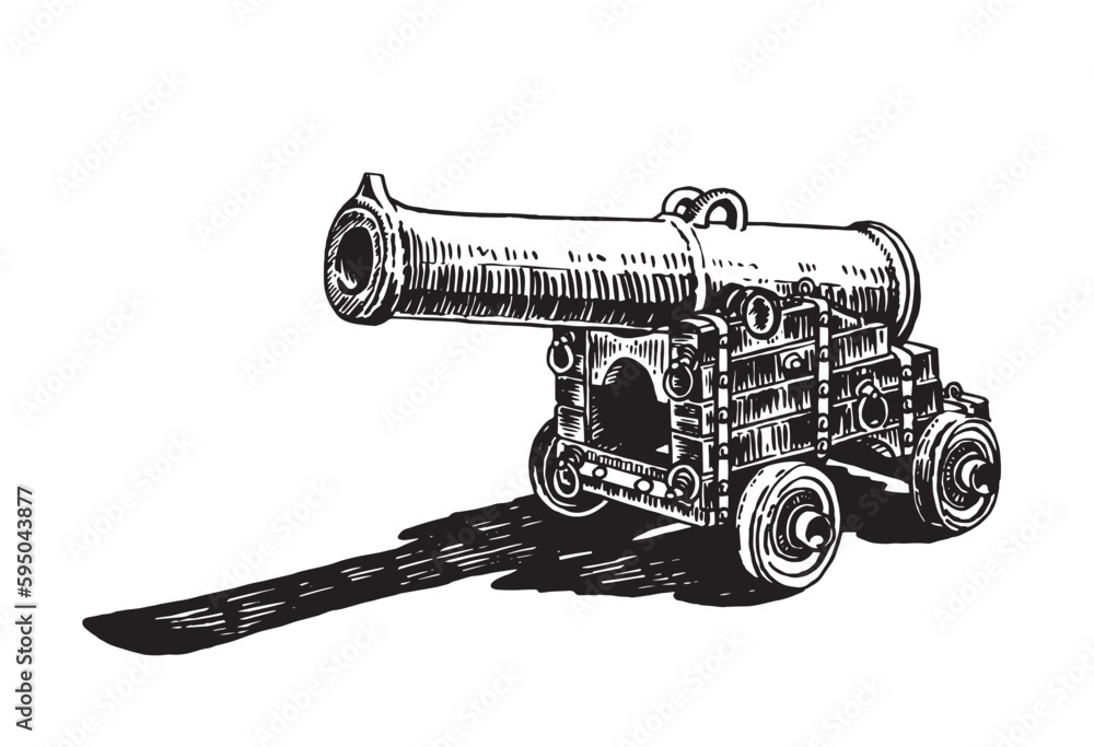 Graphical illustration with medieval gun, a type of artillery piece ...