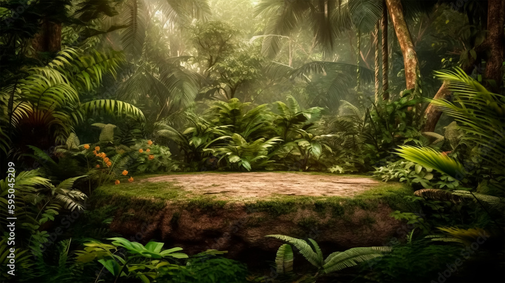 jungle forest atmosphere with open space for product presentation and ...
