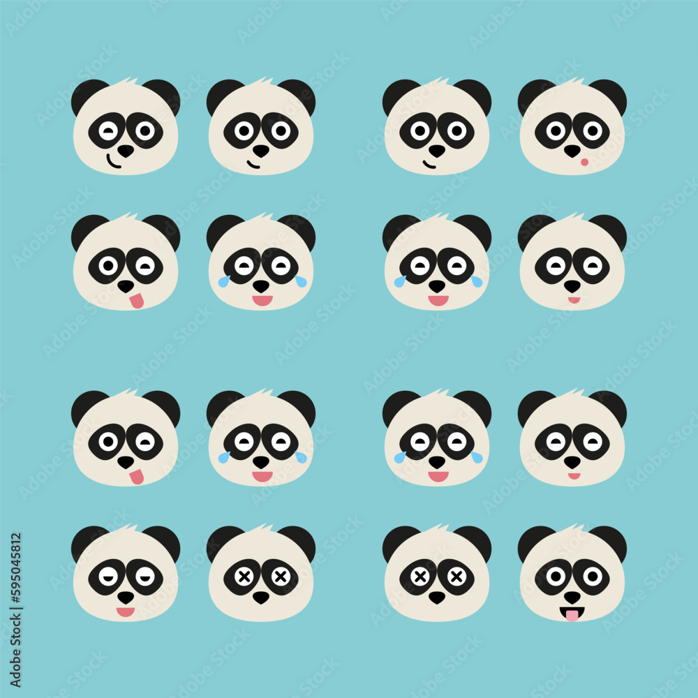 Panda emoji icon set. Emoji Messenger. Safari animal icons. Kawaii ...
