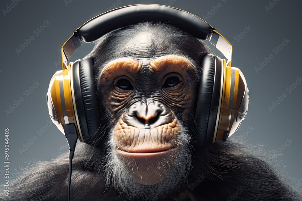 wallpaper of a cool chimp with headphones. Created with generative Ai ...