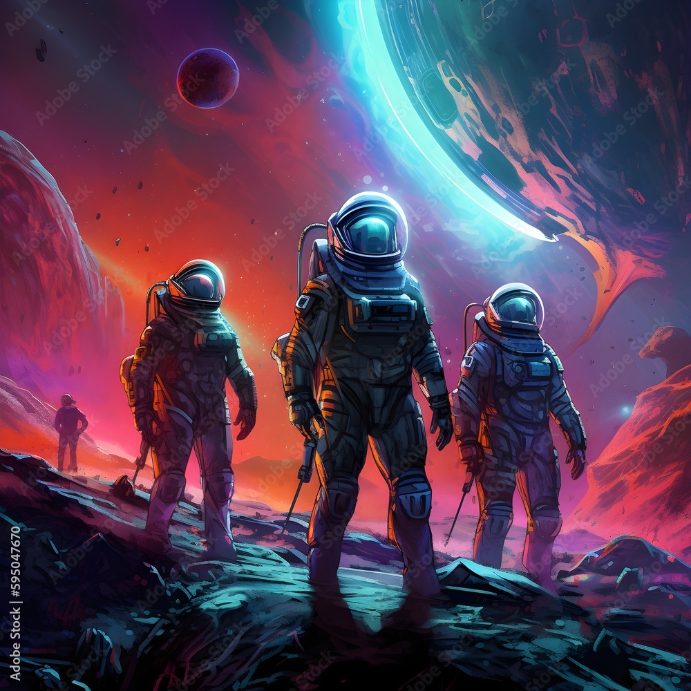 Embark on a remarkable journey with a group of astronauts exploring a ...