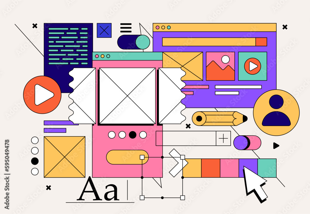 Plakát Web or App development concept with UI UX elements collage for ...