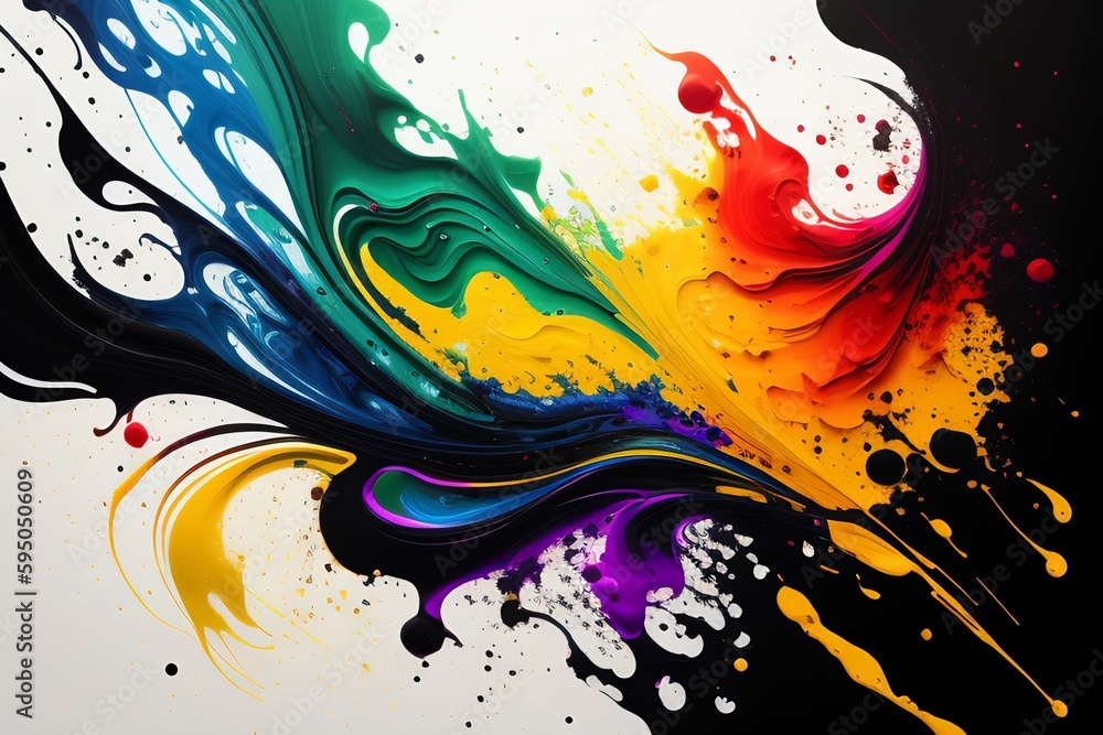 Vibrant, rippling paint splash background image with paint splatters ...