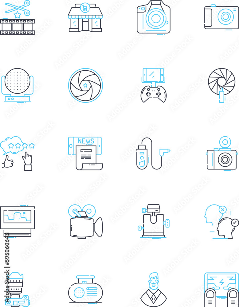 Digital camera linear icons set. Photography, Lens, Zoom, Focus ...