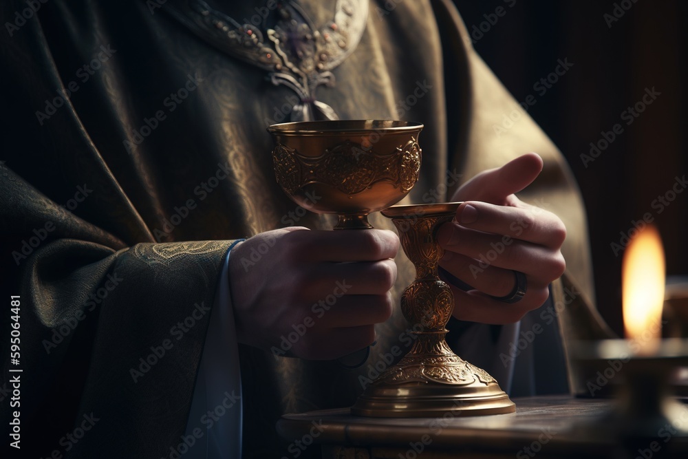 Religious Feast of Corpus Christi. Holy communion in church. Taking ...