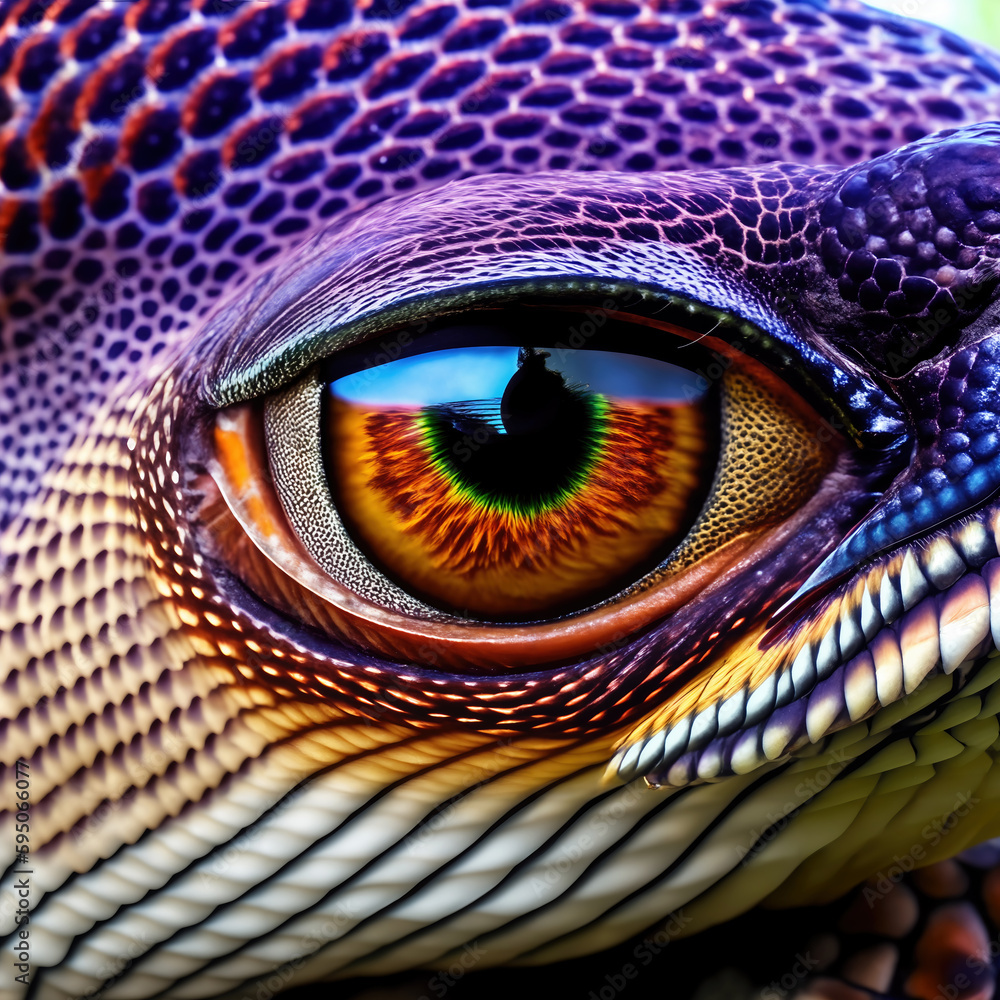 Close-up photograph of an eye from a mystical dragon, creature with ...