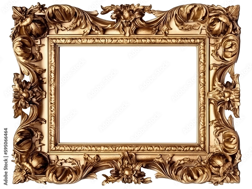 Golden Frame Antique baroque old floral border classic photo isolate ...