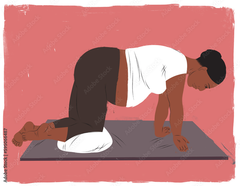 Pregnant woman in labor on all fours birth position Stock Illustration ...