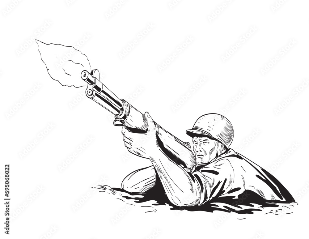 Comics style drawing or illustration of a World War Two American GI ...