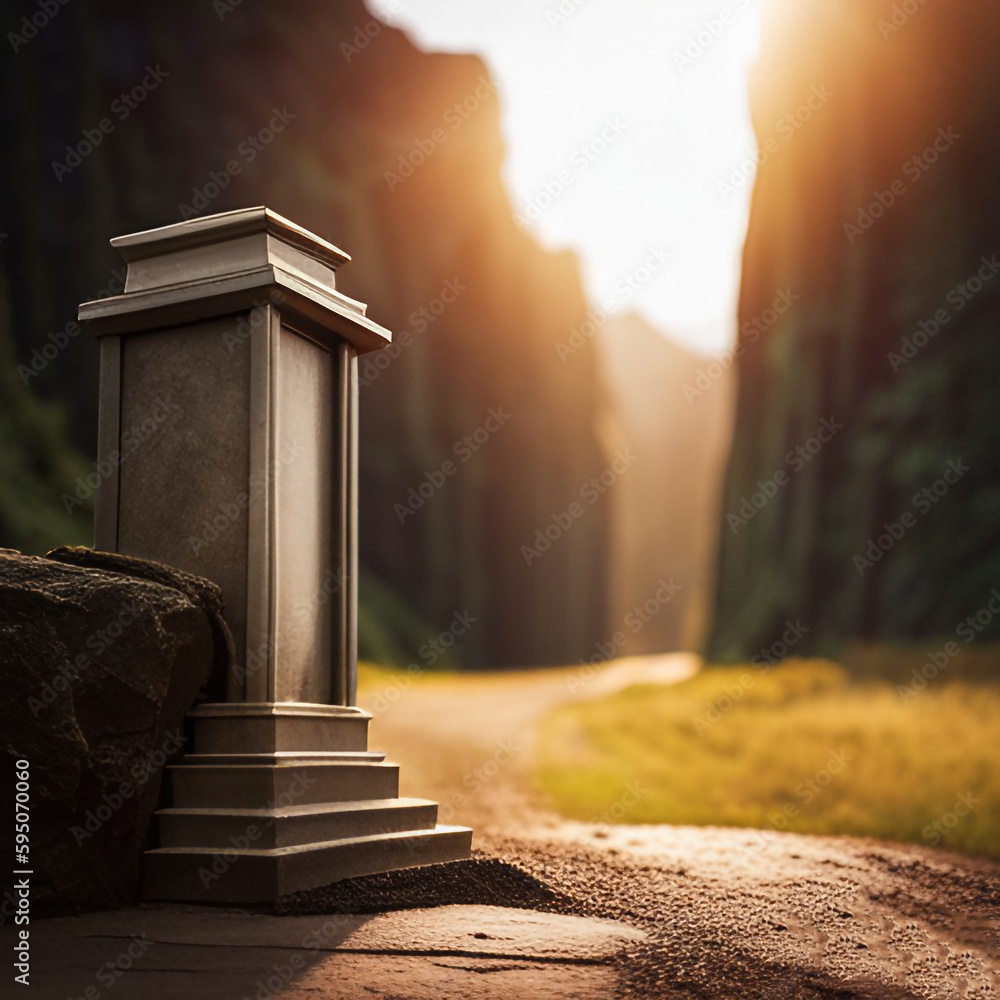 Cinematic Fantasy Monolith Structure in the Side of a Trail that Goes ...