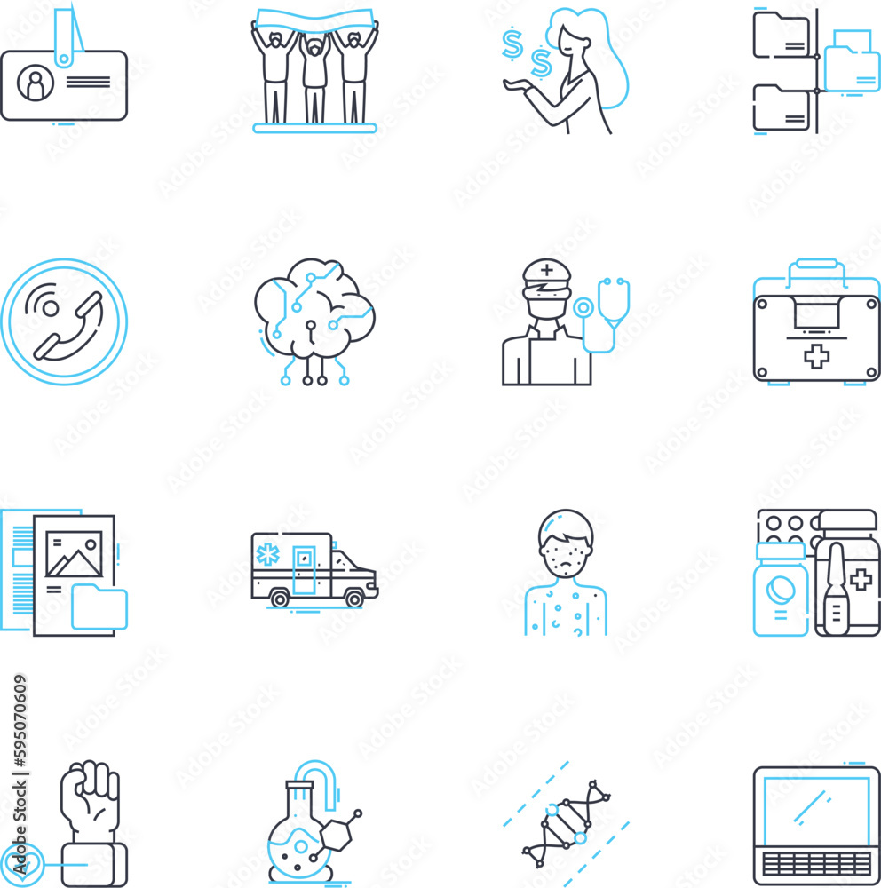 Pathology linear icons set. Cancer, Disease, Infection, Diagnosis ...