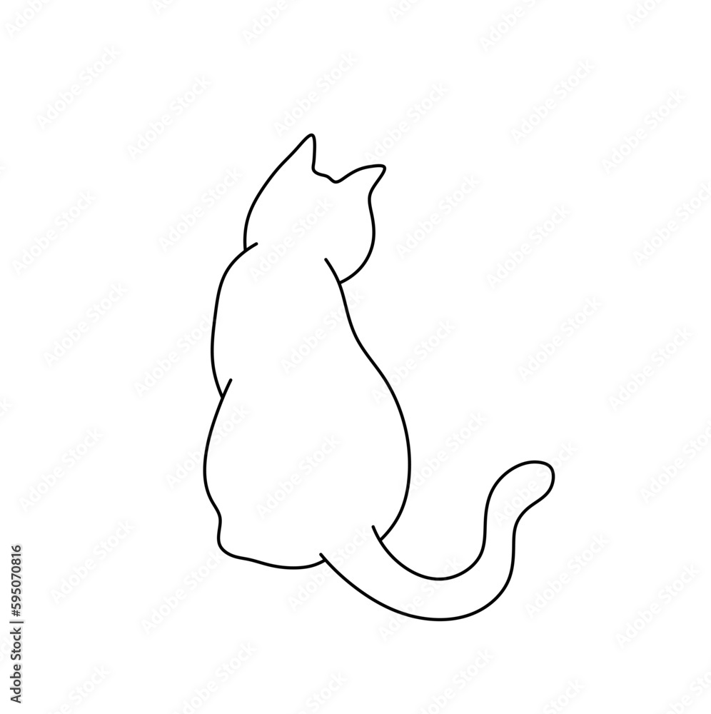 Vector isolated one single simplest sitting cat kitten back view ...