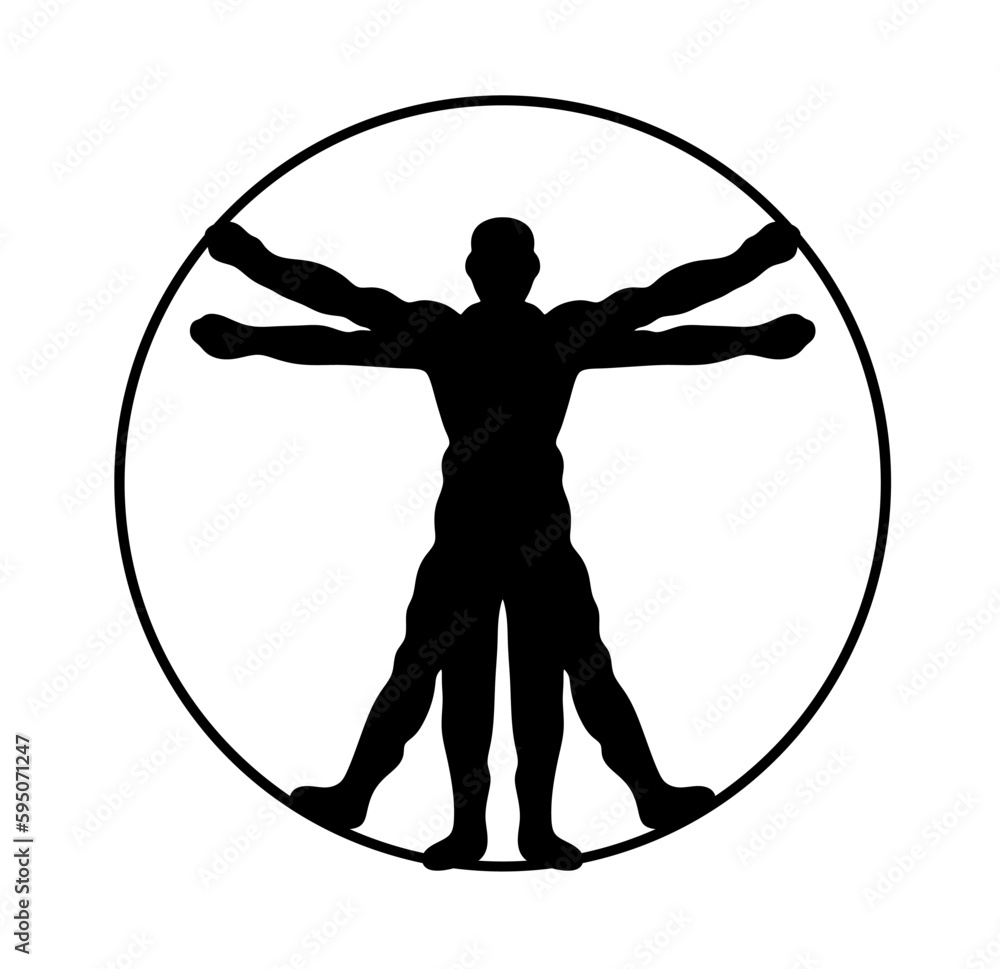 Vector isolated one single man with four arms and legs Vitruvian man ...