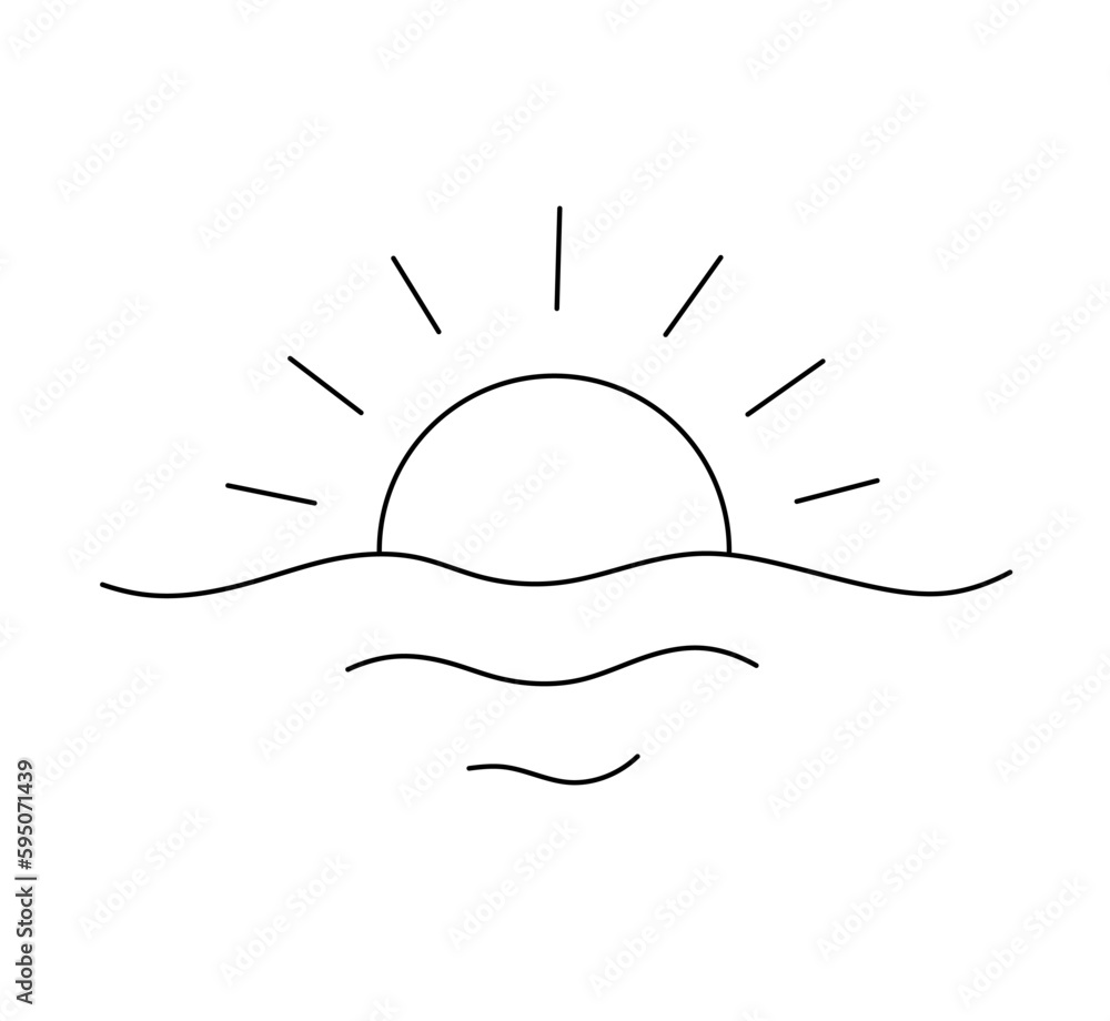 Vector isolated one single simplest sun with waves landscape colorless ...