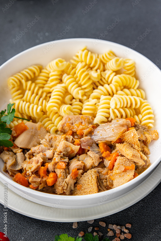 meat tripe pasta fusilli fresh meal food snack on the table copy space ...