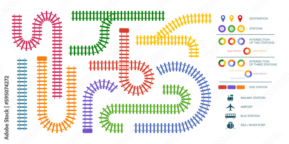 Train railway. Rail track kids constructor. Line toy map for ...