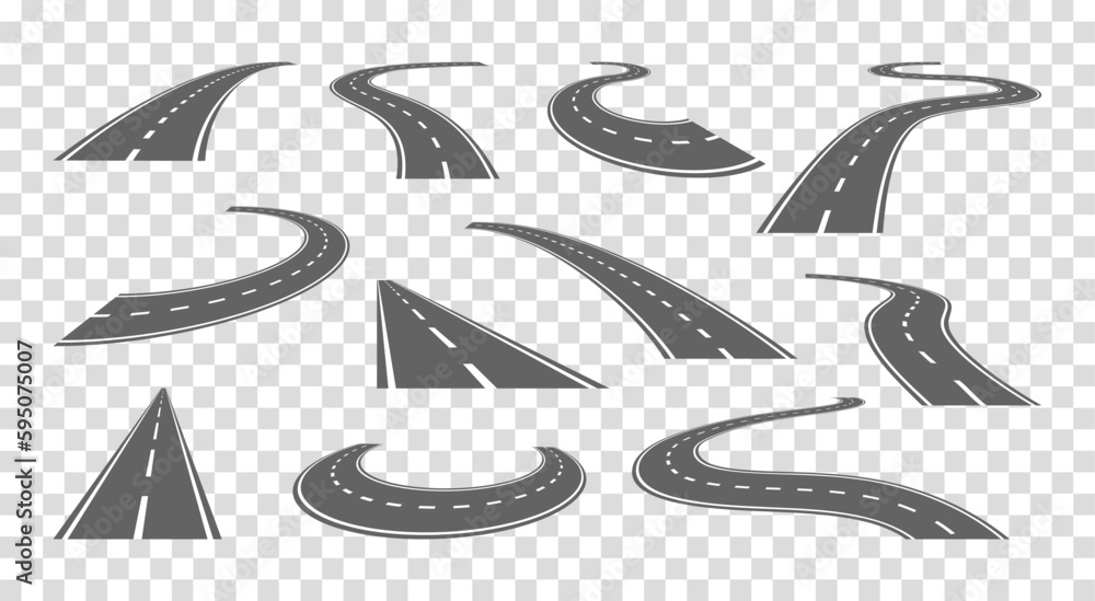 Street road path, highway in perspective. Winding pathway lane ...