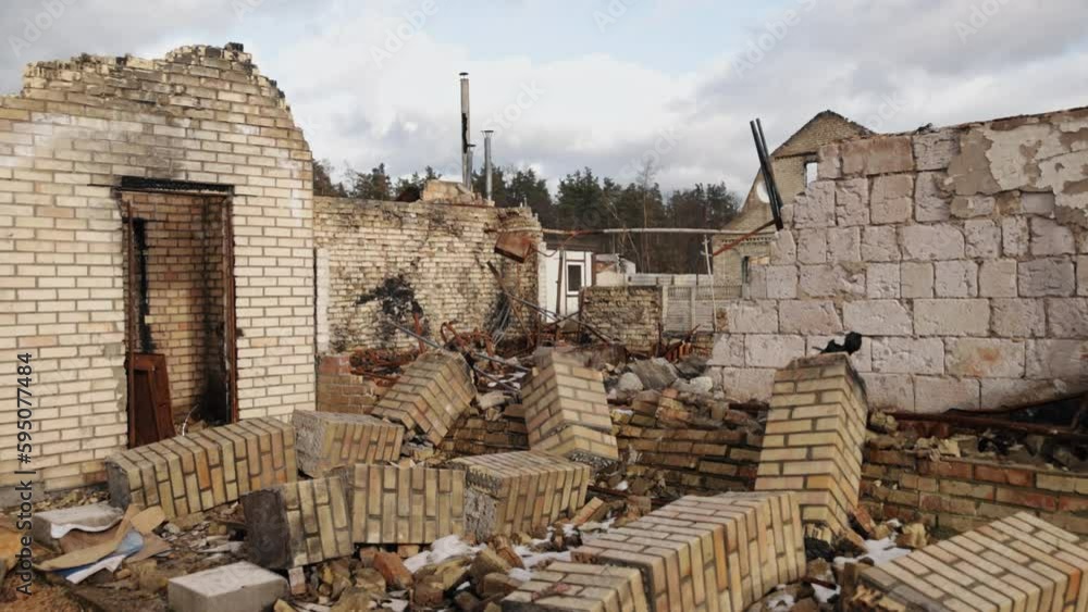 Aftermath bombing, destroy city, Collapsed building. In aftermath of ...