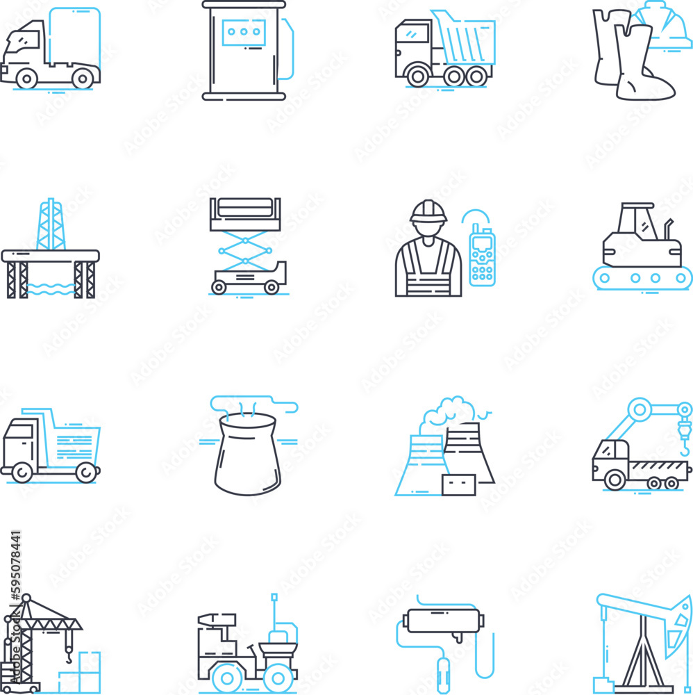 Steel Mill linear icons set. Metallurgy, Blast furnace, Alloy, Molten ...