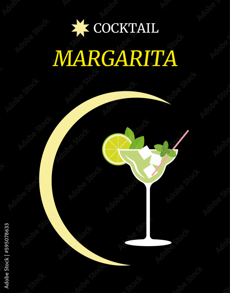 Margarita cocktail on a night background with neon lettering, decorated ...