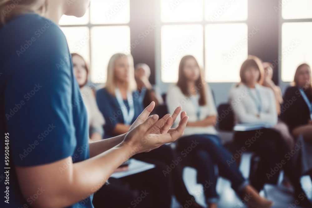 Candid photo of an empowered woman delivering an engaging and dynamic ...