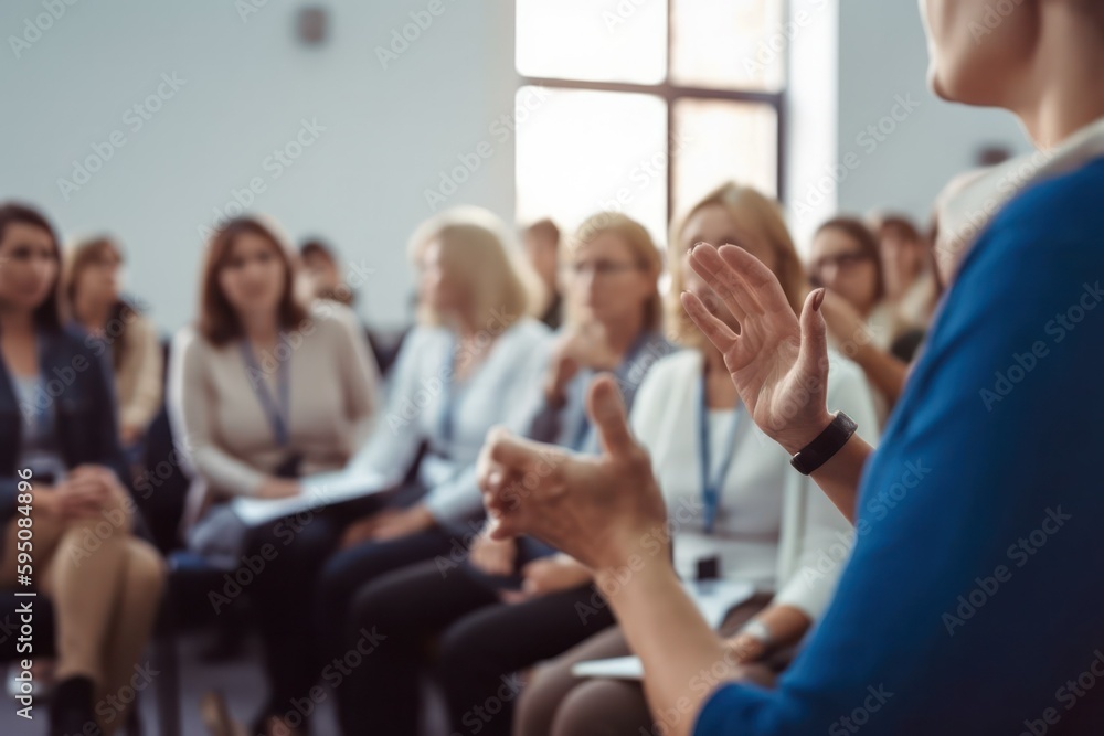 Candid photo of an empowered woman delivering an engaging and dynamic ...