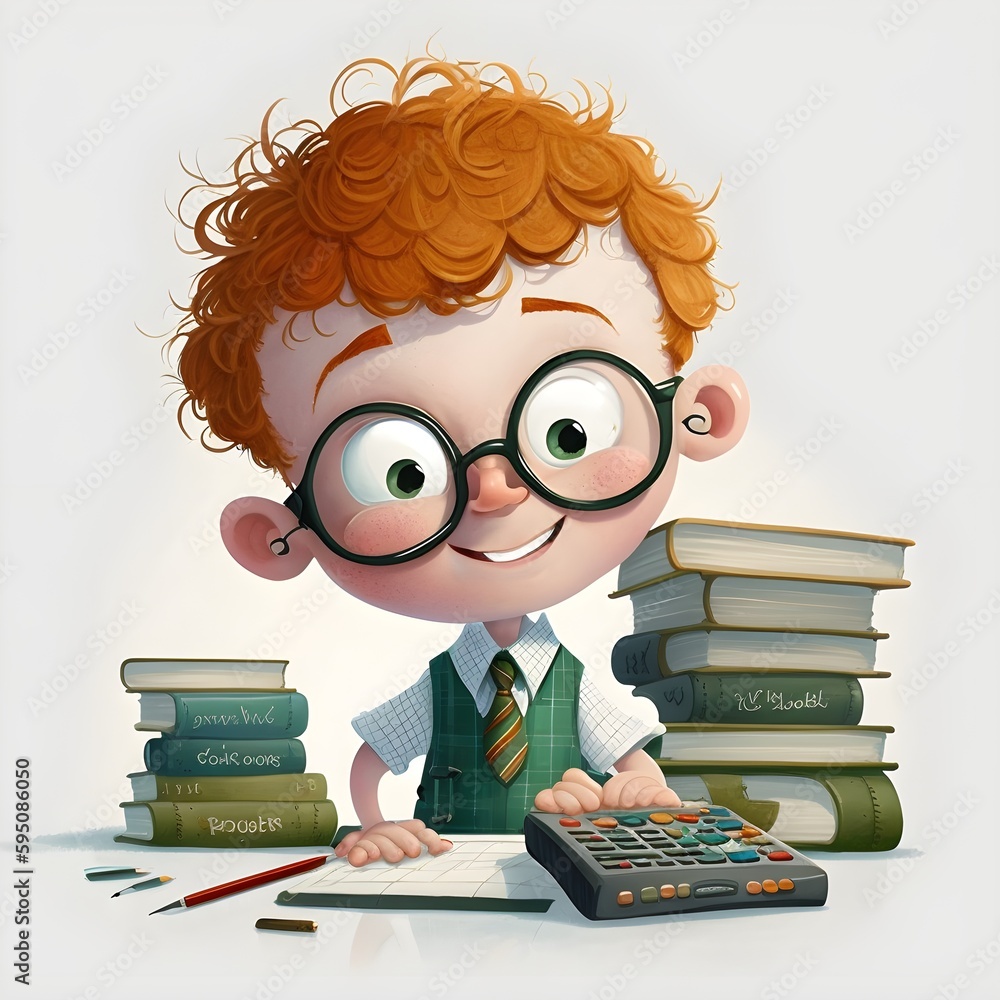 cute smiling cartoon irish boy working as an accountant pixar style ...