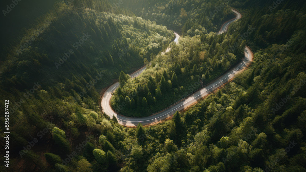 Luftaufnahme einer Straße im Wald Stock Illustration | Adobe Stock