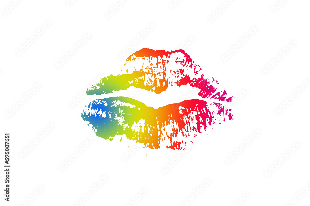 Lip mark on paper with the colors of the rainbow, symbol of freedom and ...