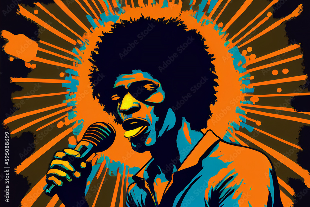 Afro-American male soul jazz singer with a microphone performing a live ...