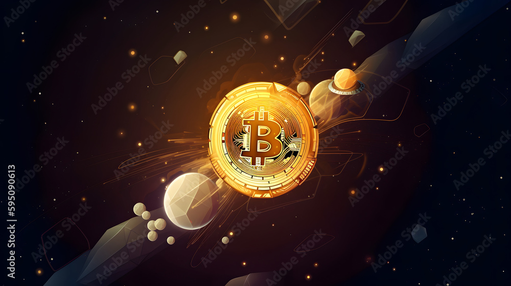 A creative illustration of a Bitcoin symbol as a rocket ship, blasting ...