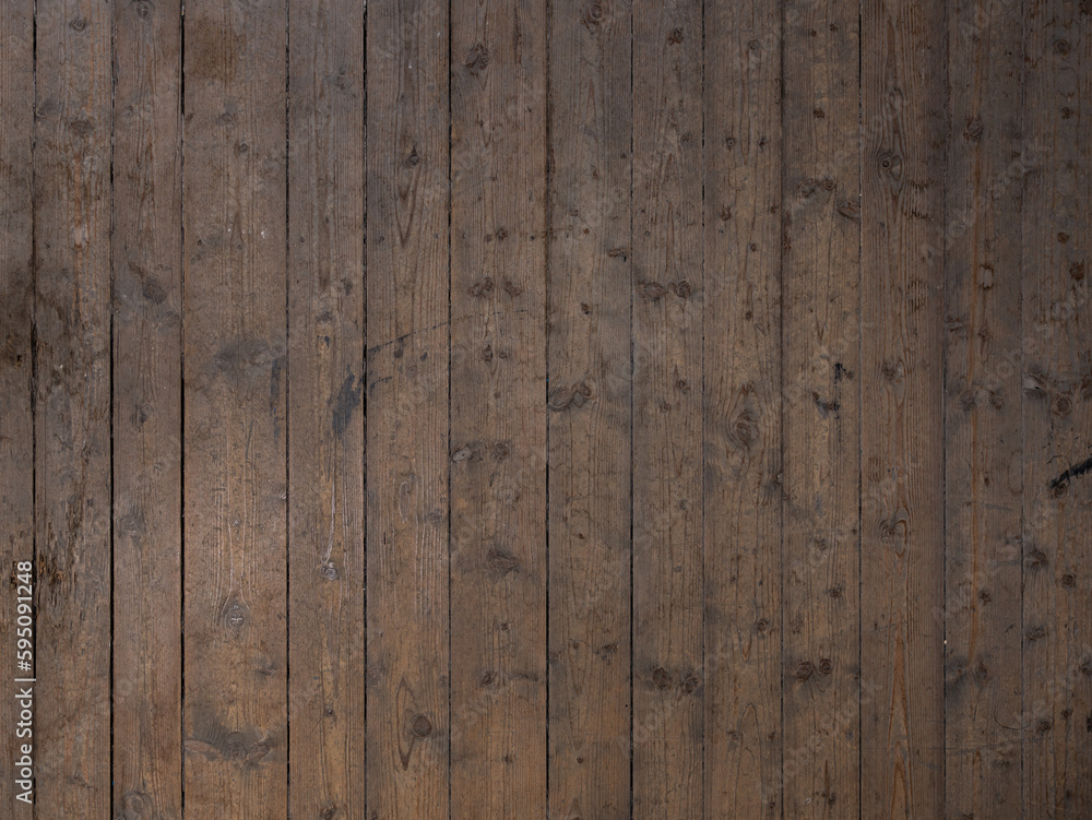 Foto de Old wooden planks flooring. Weathered floorboards in a dark ...