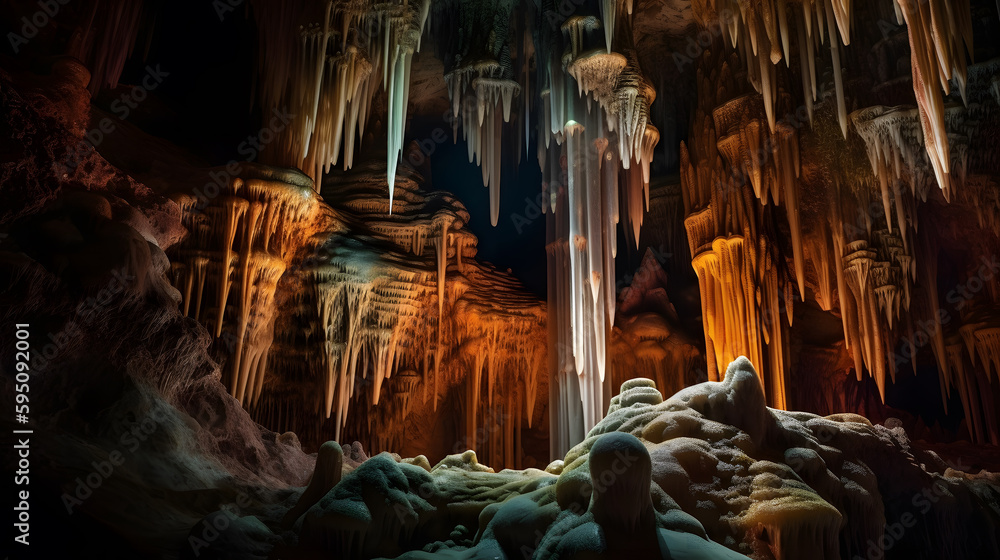 Intriguing image of an otherworldly cave formation, featuring ...