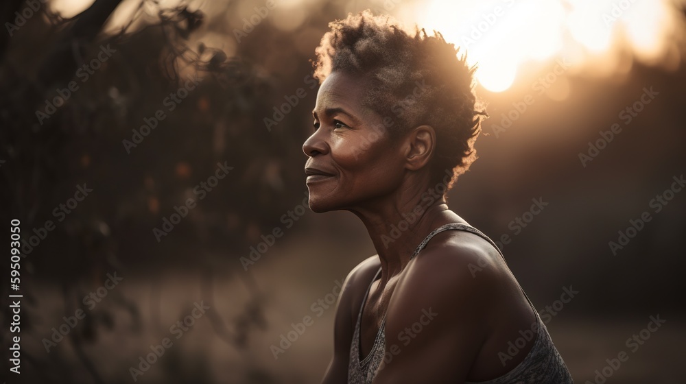 Fictional person. Retired Aging elderly senior baby boomer black woman ...
