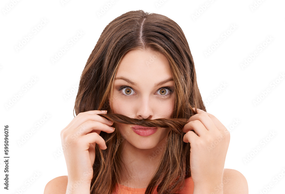 Hair, woman and face with funny mustache isolated on a transparent png ...